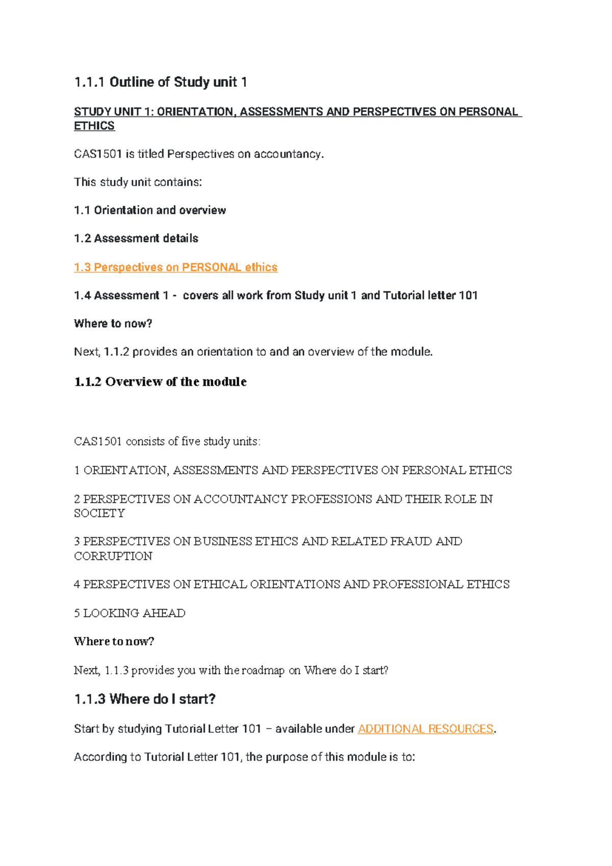 Cas Assessment 1 - 1.1 Outline of Study unit 1 STUDY UNIT 1 ...