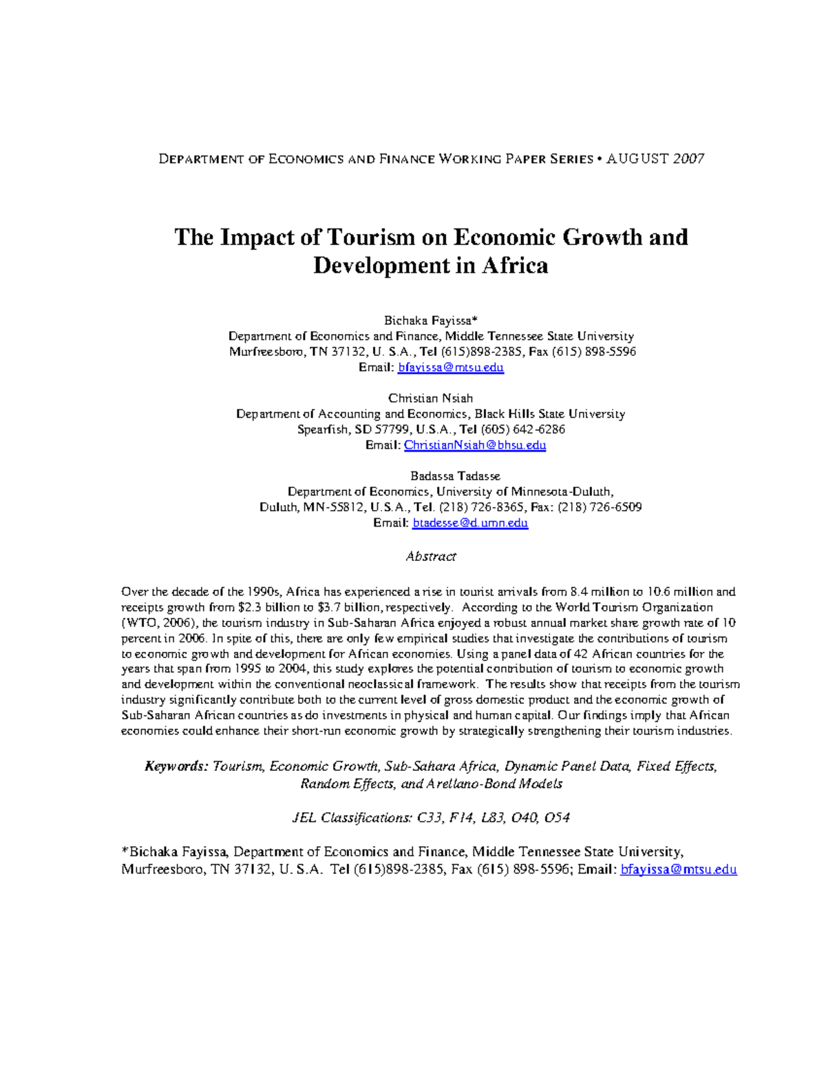 The Impact of Tourism on Economic Growth and Devel - DEPARTMENT OF ...