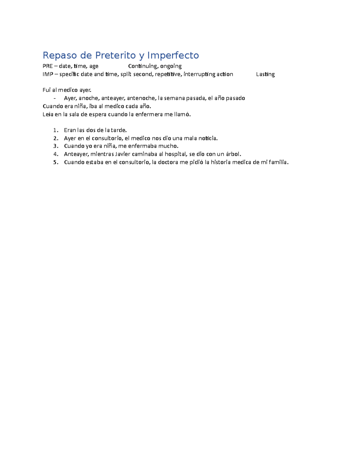 Repaso de Preterito y Imperfecto - Ayer, anoche, anteayer, antenoche ...