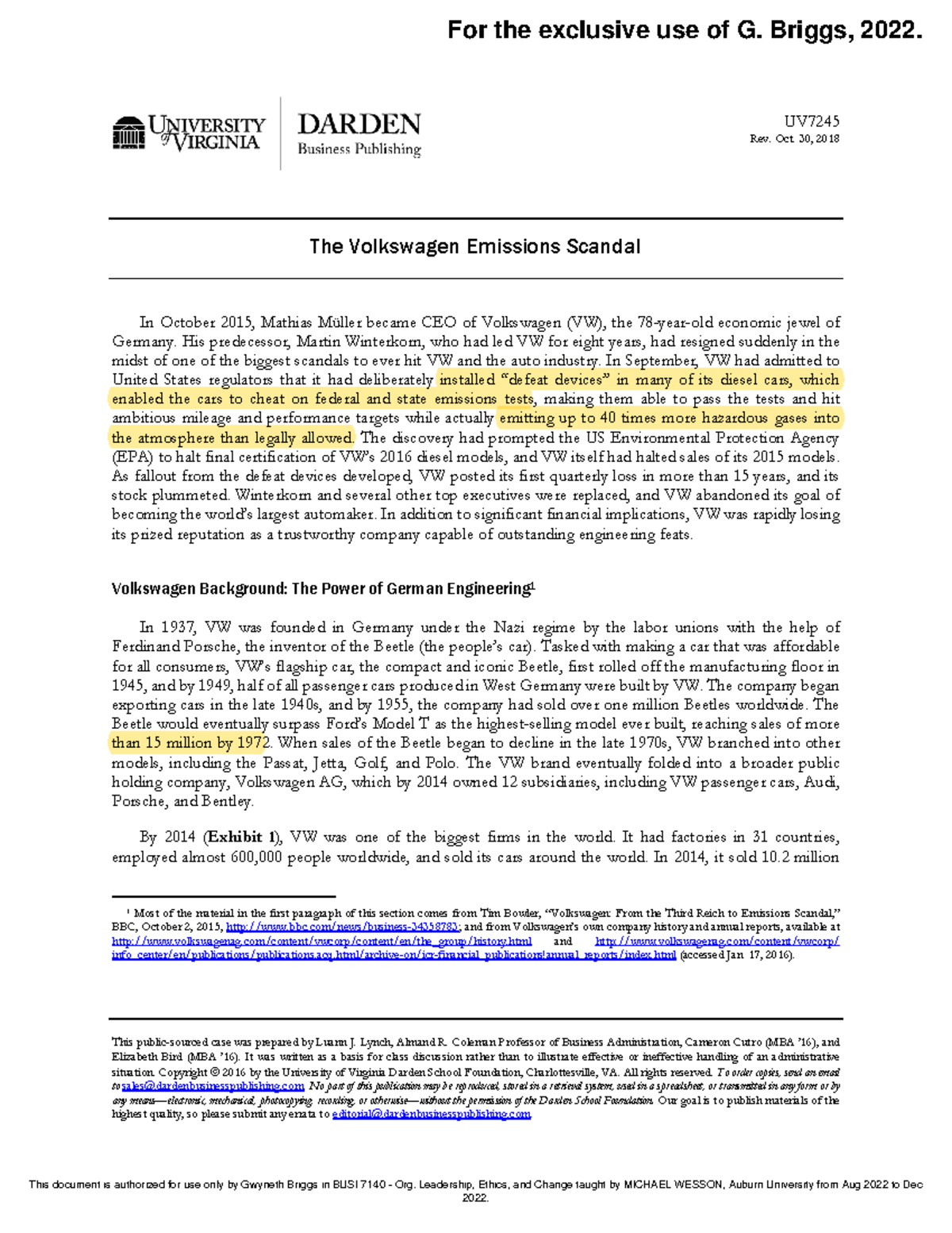 Volkswagen Emissions Scandal: A Trustworthiness Crisis - Studocu