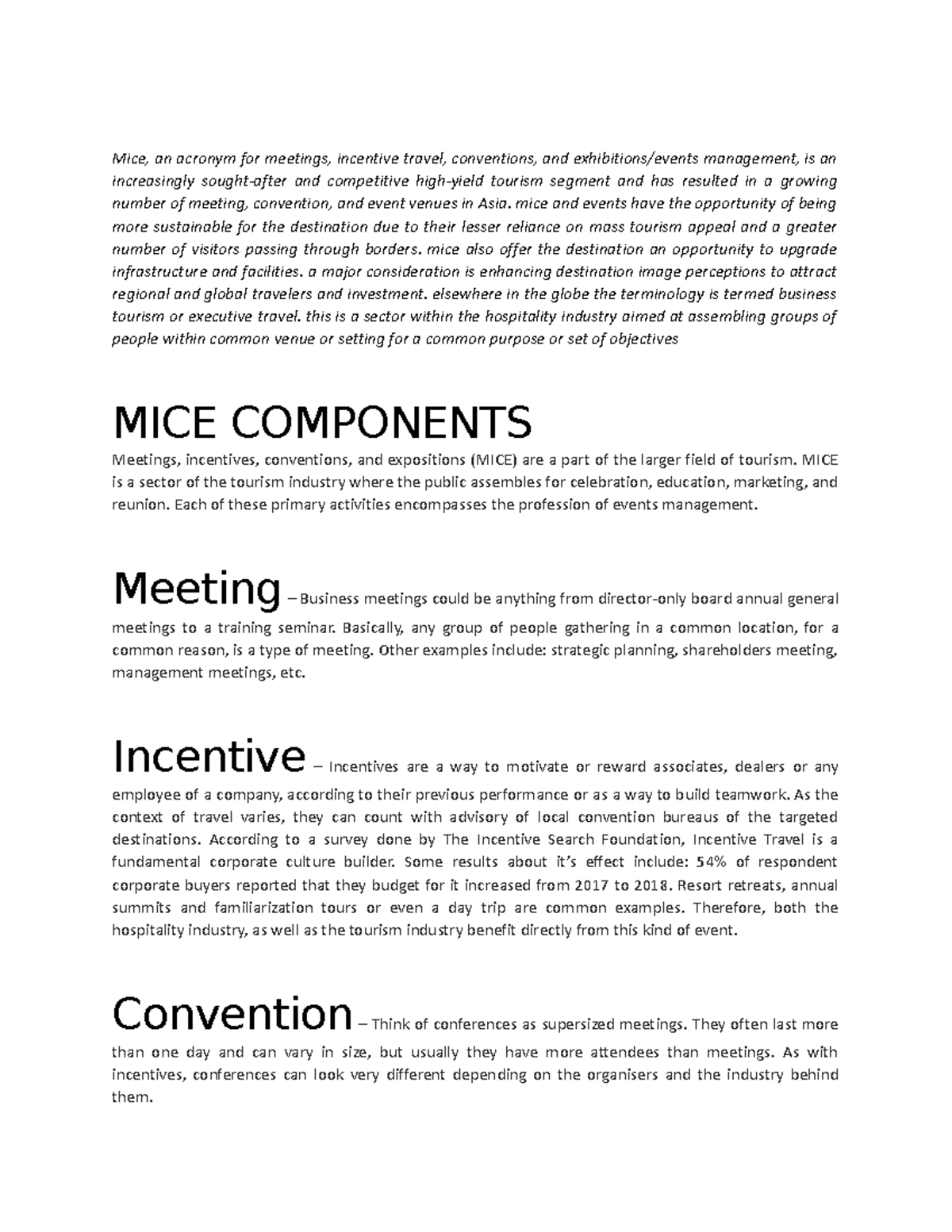 Mice - Mice pointers - Mice, an acronym for meetings, incentive travel ...