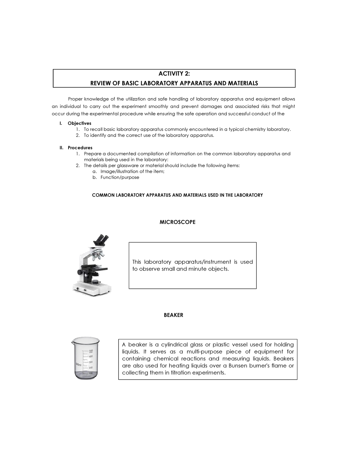 Activities 2 3 1 - Sllalaa - ACTIVITY 2: REVIEW OF BASIC LABORATORY ...
