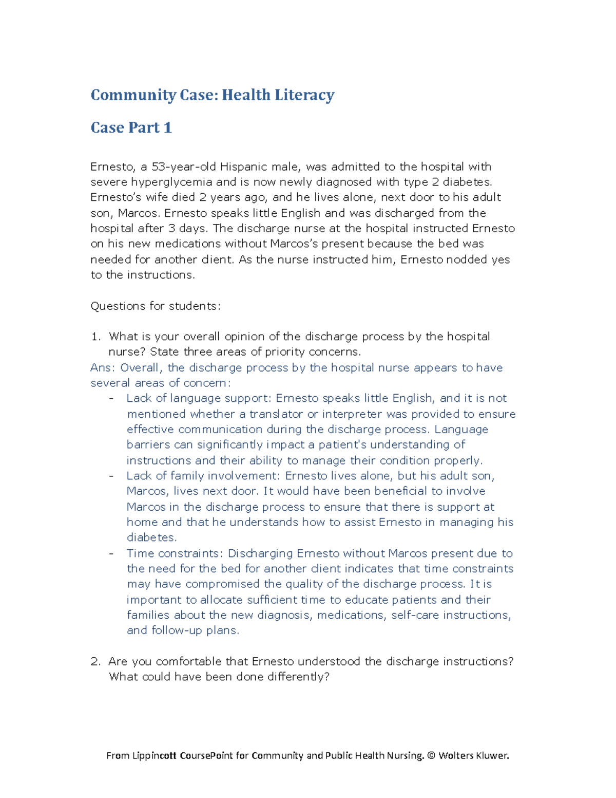 Week 5 community case 1 - course point week 5 case study - Community ...