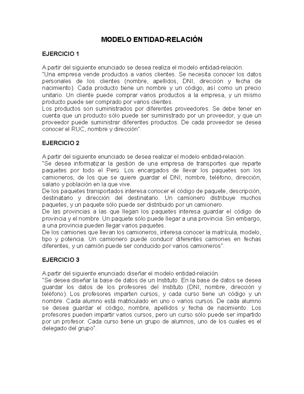 Ejercicios Propuestos-MER - MODELO ENTIDAD-RELACIÓN EJERCICIO 1 A ...