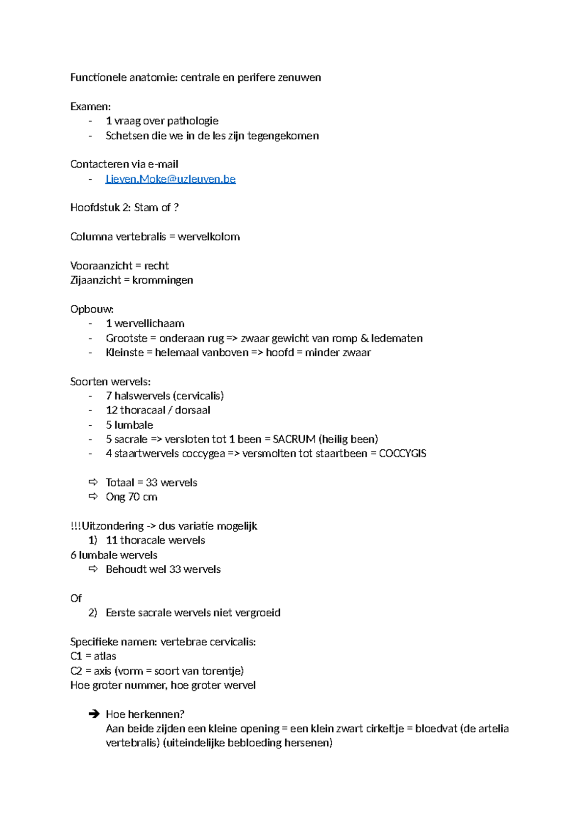 Functionele anatomie centrale en perifere zenuwen les 1 - Functionele ...