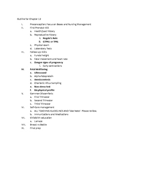Chapter 26 Outline - maternal newborn ex study guide - NUR 229 Chapter ...