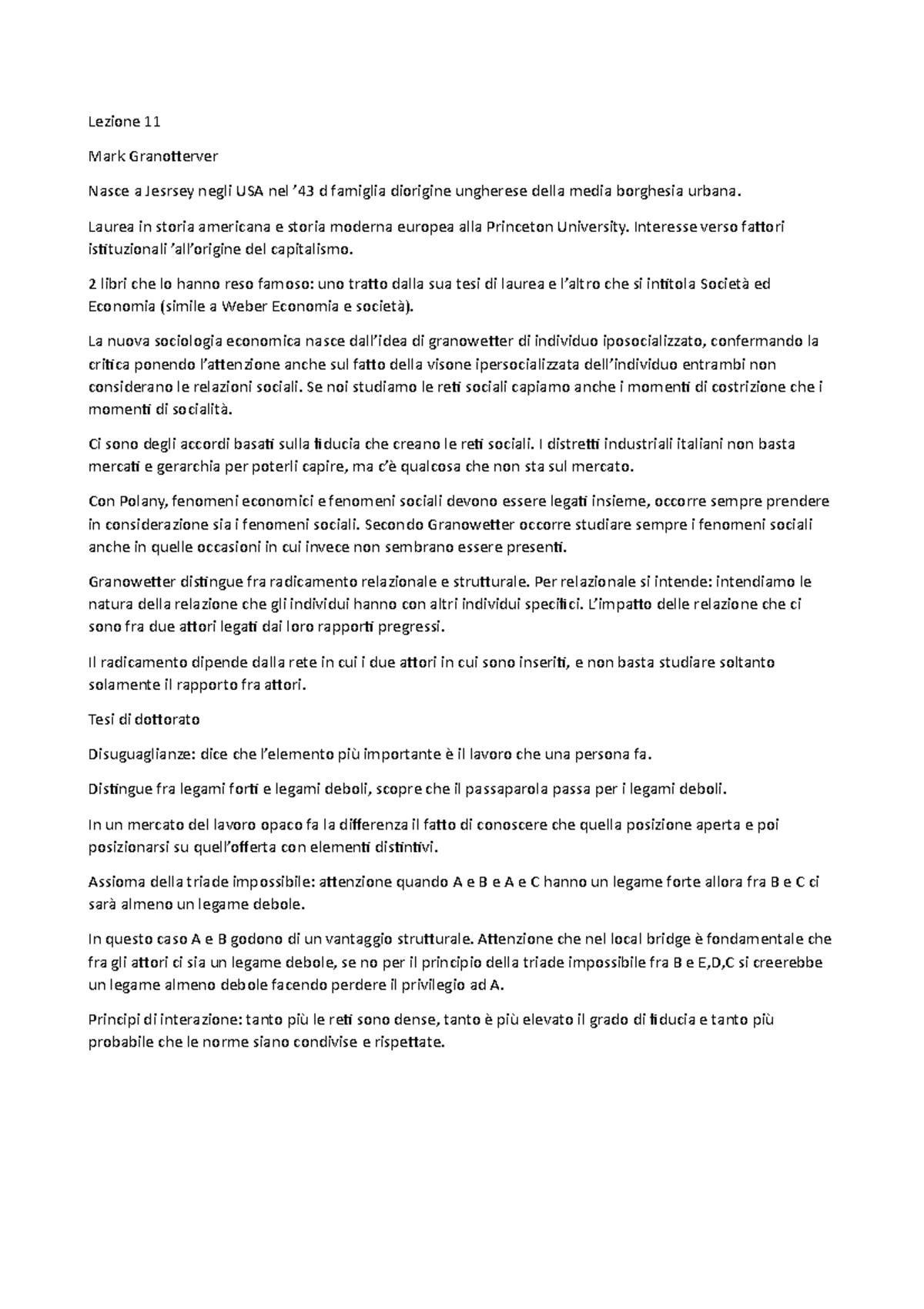 Lezione 11 - Prof.ssa Ivana Pais - Lezione 11 Mark Granotterver Nasce a Jesrsey negli USA nel ...