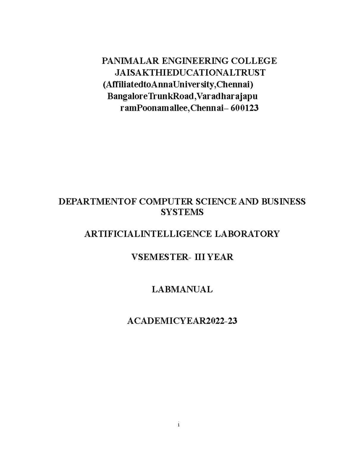 Artificial-intelligence-lab - i PANIMALAR ENGINEERING COLLEGE ...