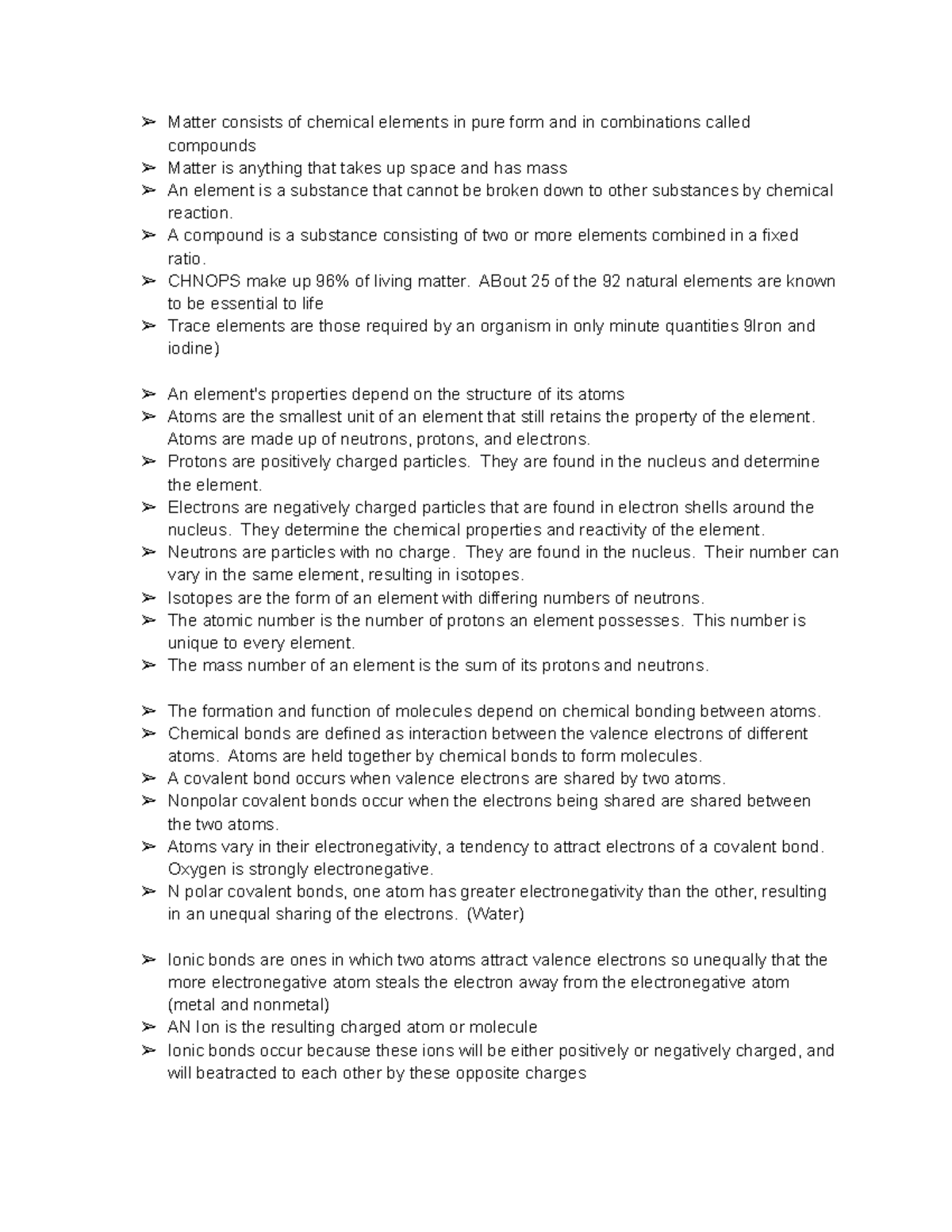 Bio Final Study Guide - Matter consists of chemical elements in pure ...