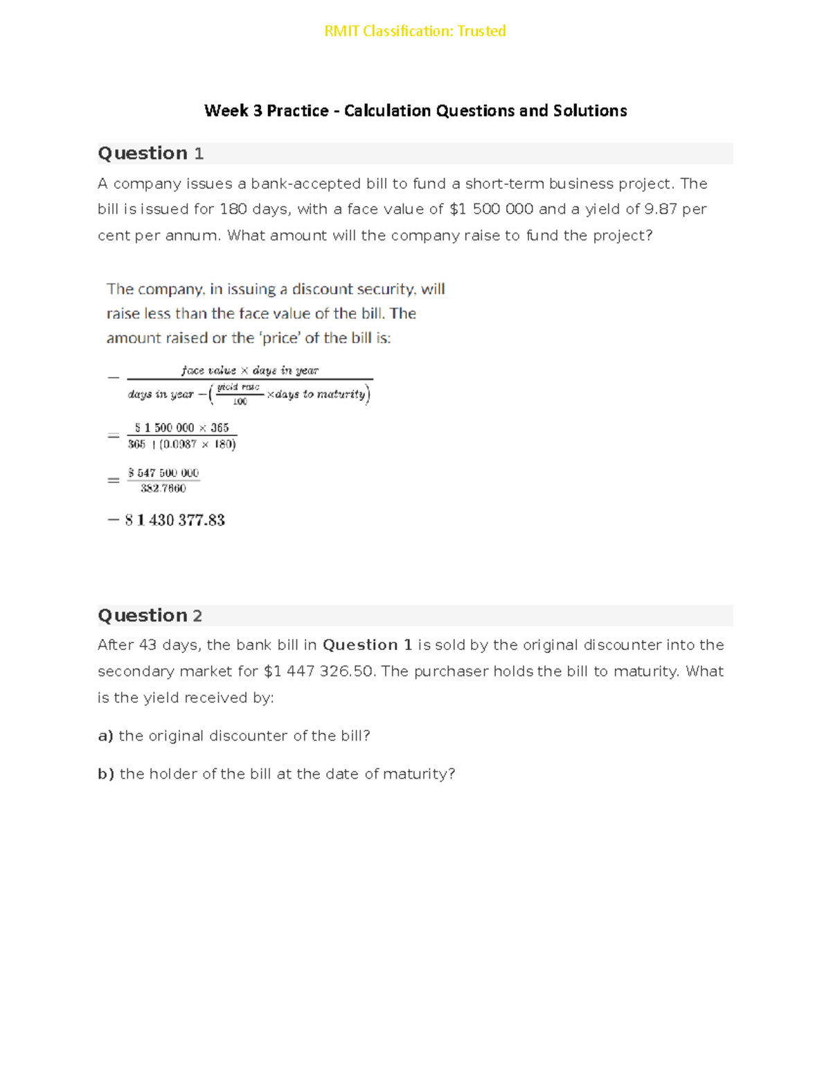 Week 3 Practice - Calculation Questions with Solutions-1 - BUSM3311 ...