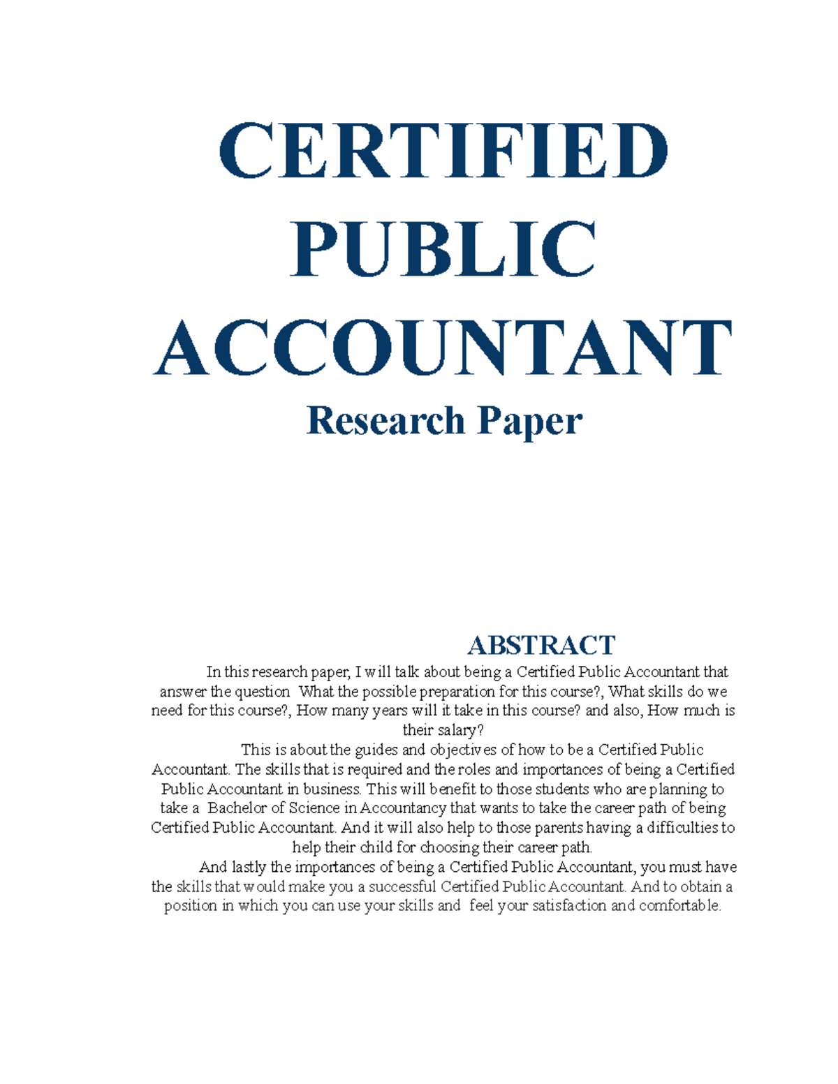 CPA Research Paper - CERTIFIED PUBLIC ACCOUNTANT Research Paper ...