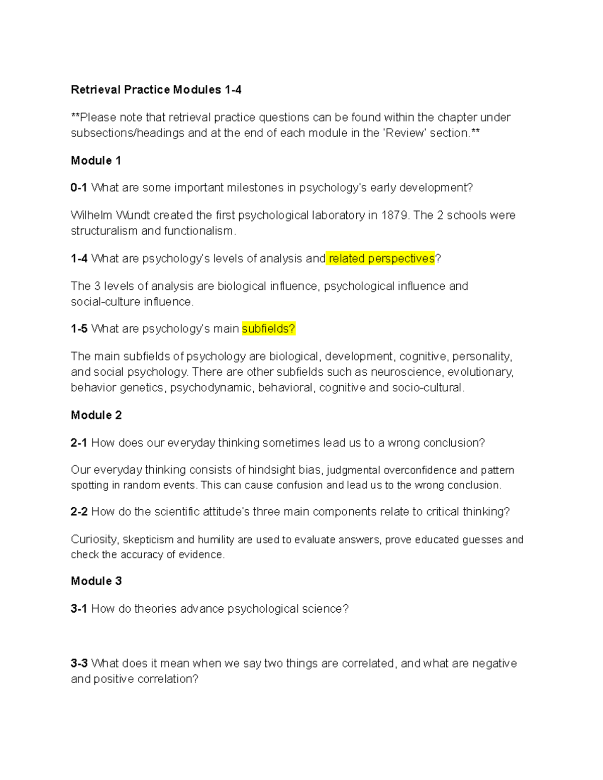 Retrieval Practice Modules 1-4 - Retrieval Practice Modules 1- Please ...
