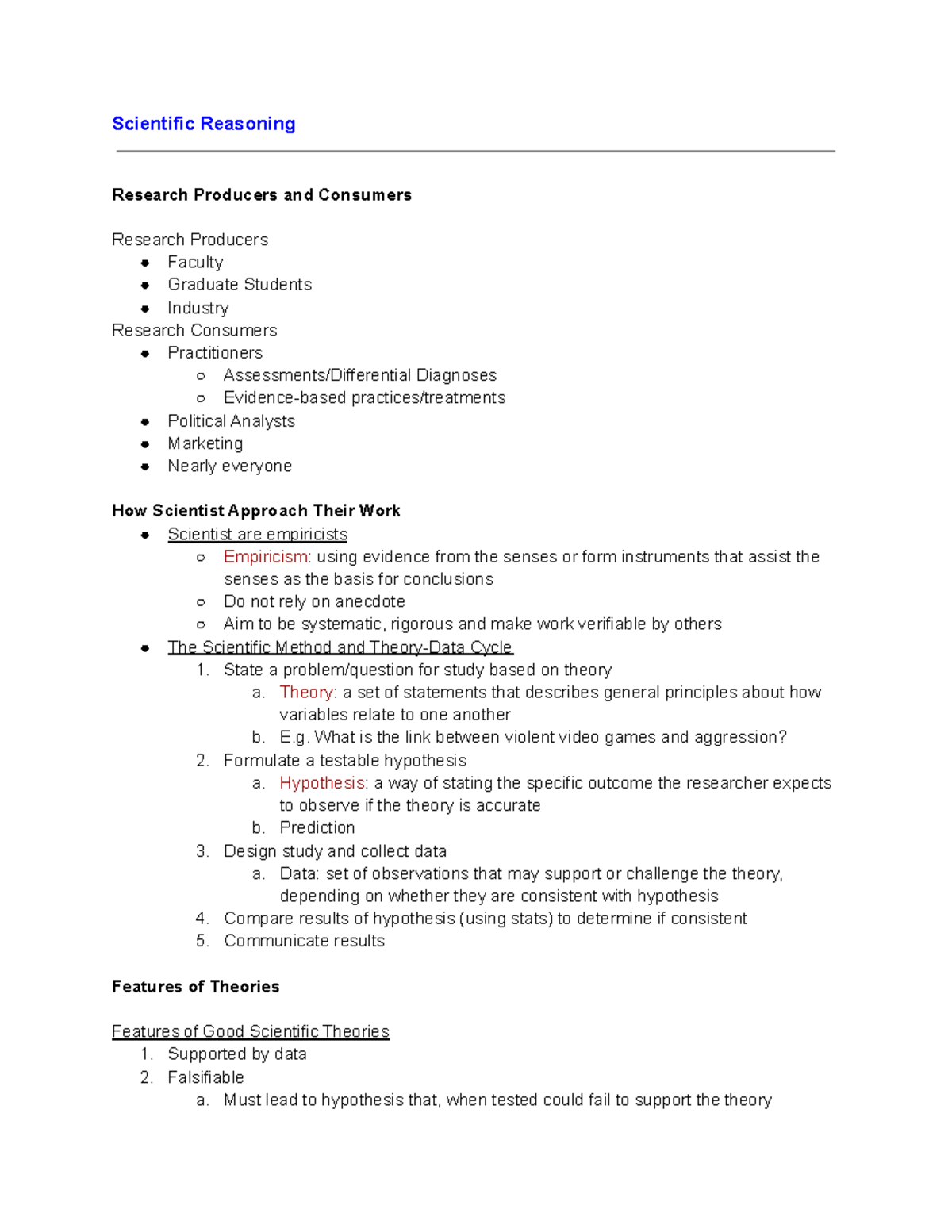 Research Methods in Psych - Scientific Reasoning Research Producers and ...