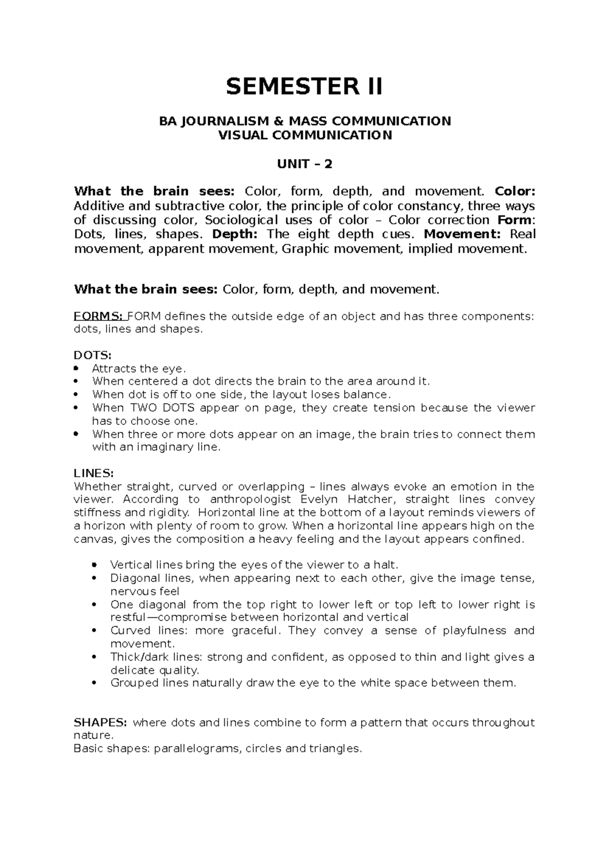 Visual Communication Notes - Unit 2 - SEMESTER II BA JOURNALISM & MASS ...