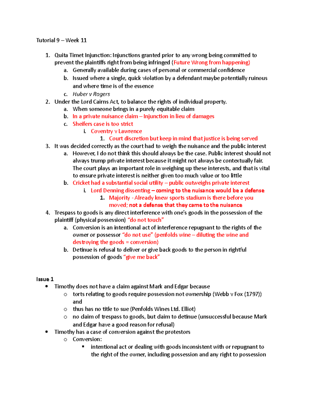 Tutorial 9 - Week 11 - Tutorial 9 – Week 11 Quita Timet Injunction: Injunctions granted prior to ...