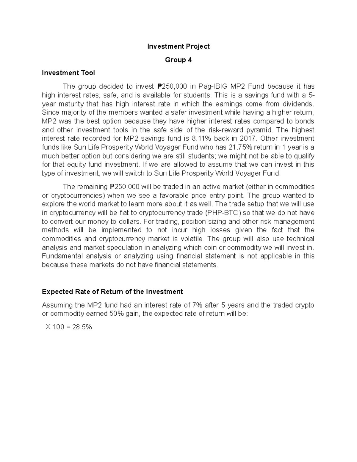 Investment-Project - Just for assistance - Investment Project Group 4 ...