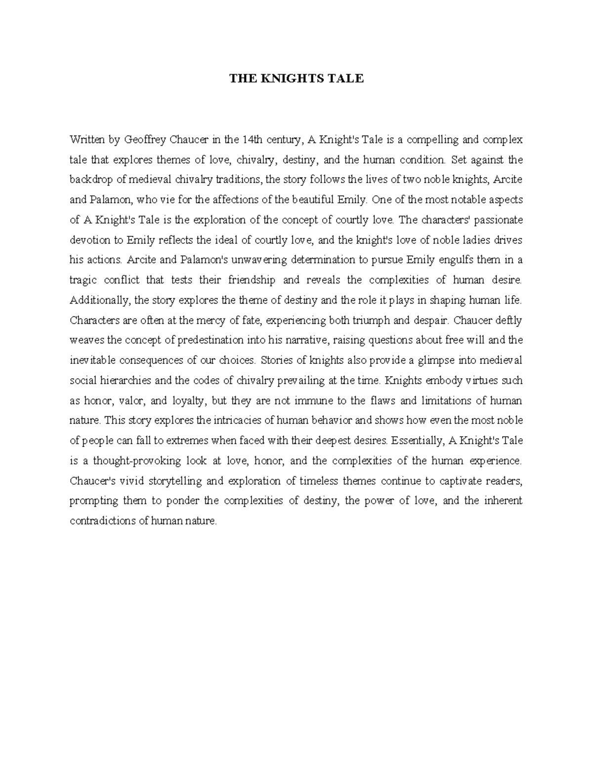 12 Reflections OF Tales Final - THE KNIGHTS TALE Written by Geoffrey ...