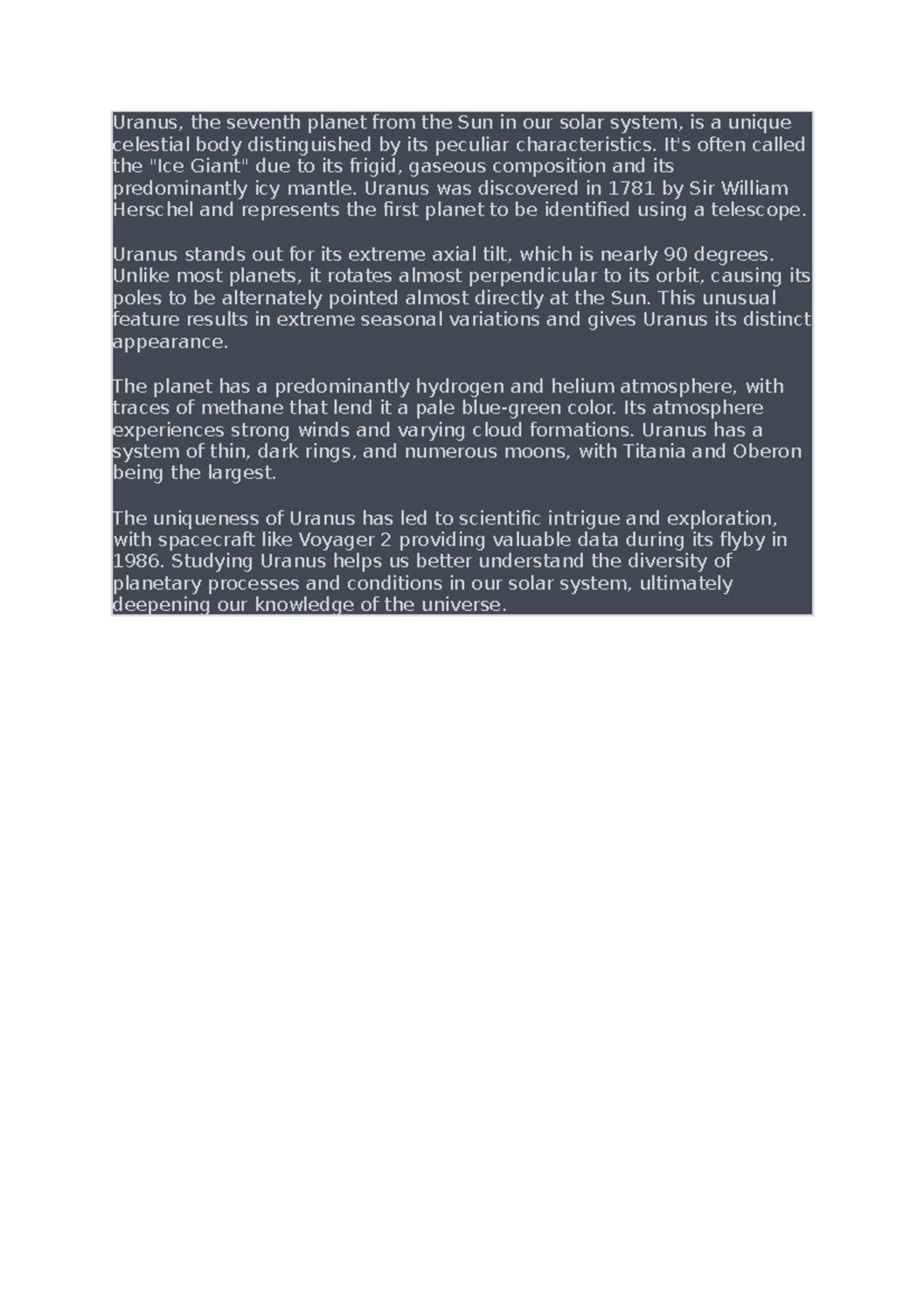 Uranus - sdfghj - Uranus, the seventh planet from the Sun in our solar ...