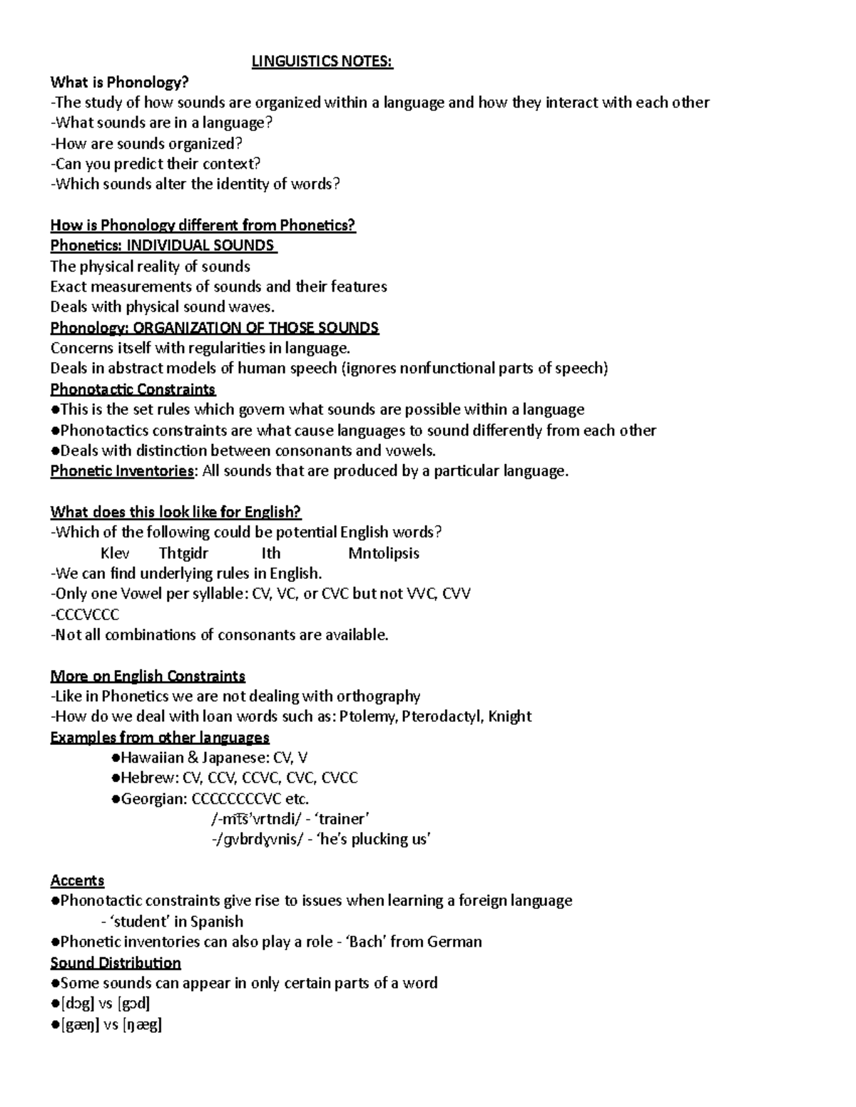 Linguistics Notes Spring 2021 - LINGUISTICS NOTES: What is Phonology ...