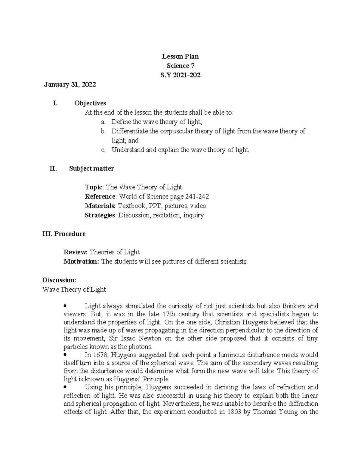 science lesson plan in grade seven - Lesson Plan Science 7 S 2021 ...