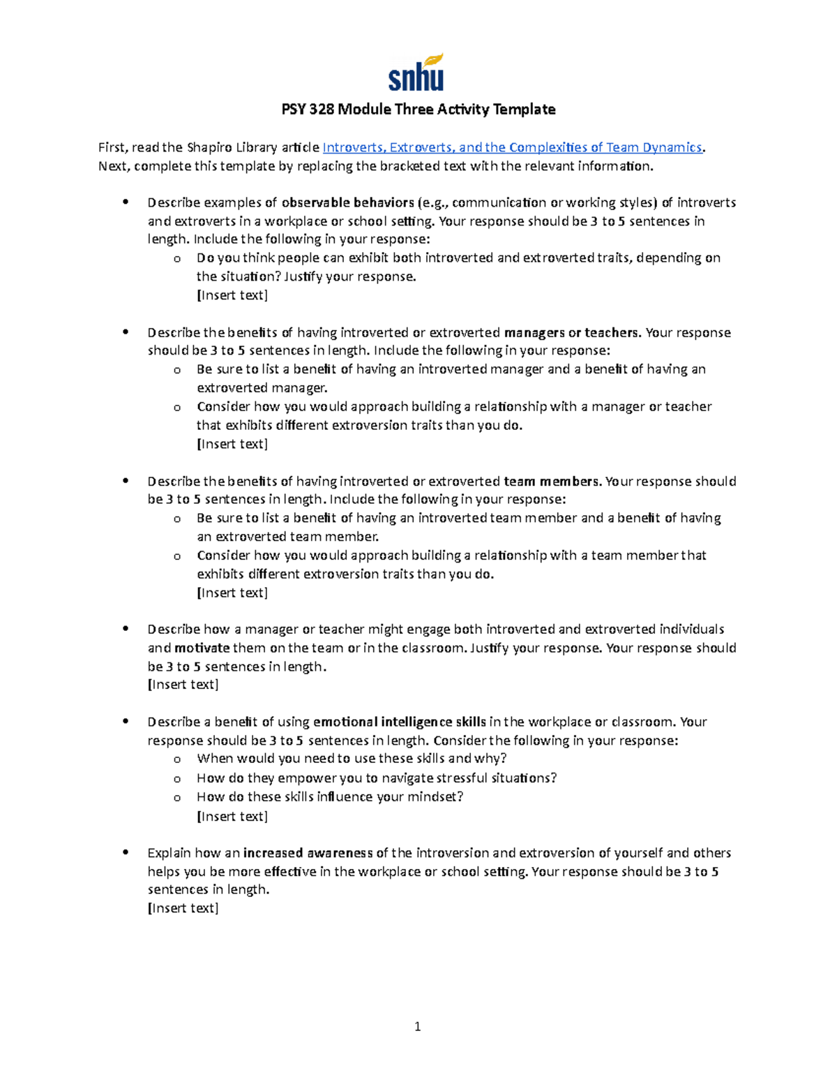 PSY 328 Module Three Activity Template - PSY 328 Module Three Activity ...
