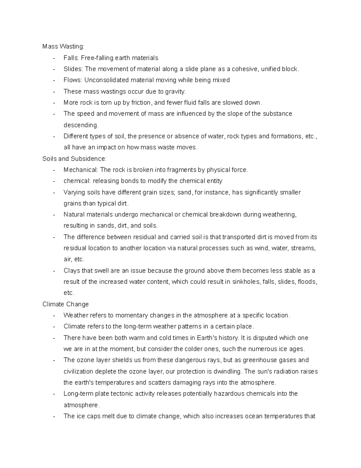 Exam 3 Study Guide notes - Mass Wasting: - Falls: Free-falling earth ...