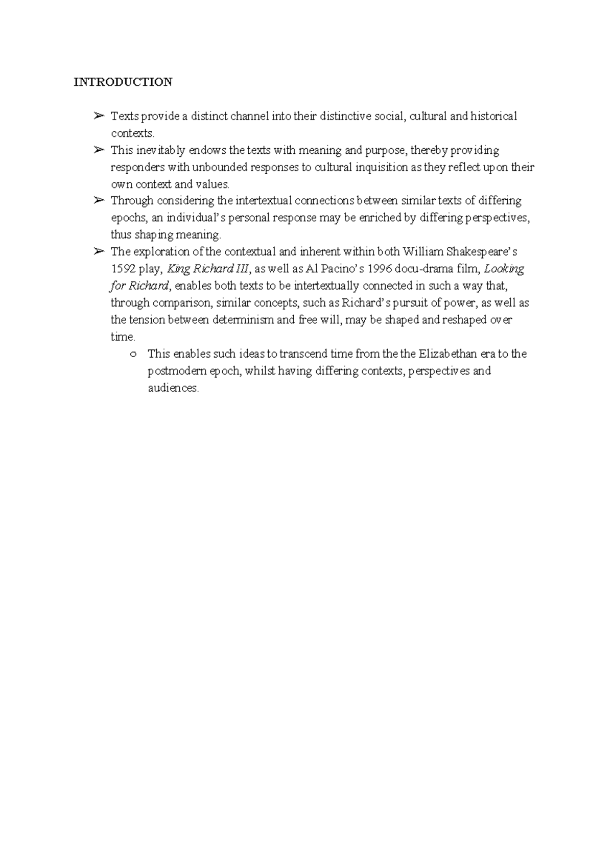 Module A - King Richard III and Looking for Richard Notes - Studocu