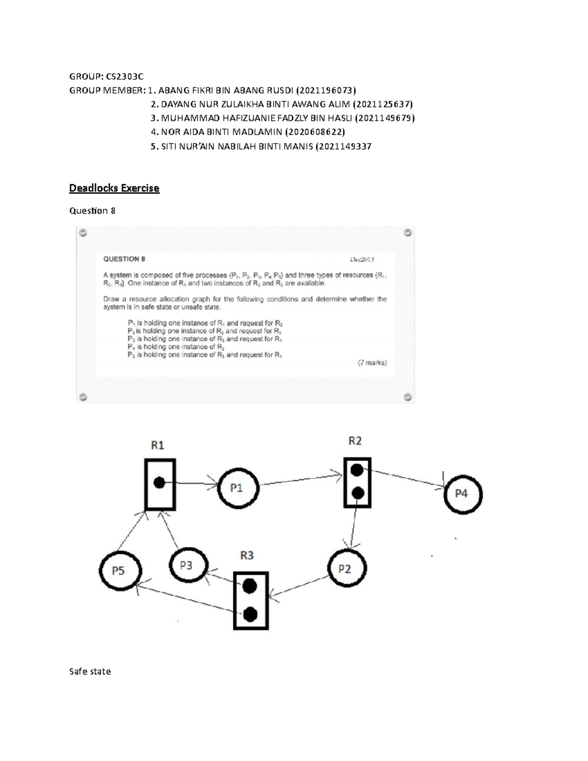 CS520 Deadlocks Exercise - GROUP: CS2303C GROUP MEMBER: 1. ABANG FIKRI ...