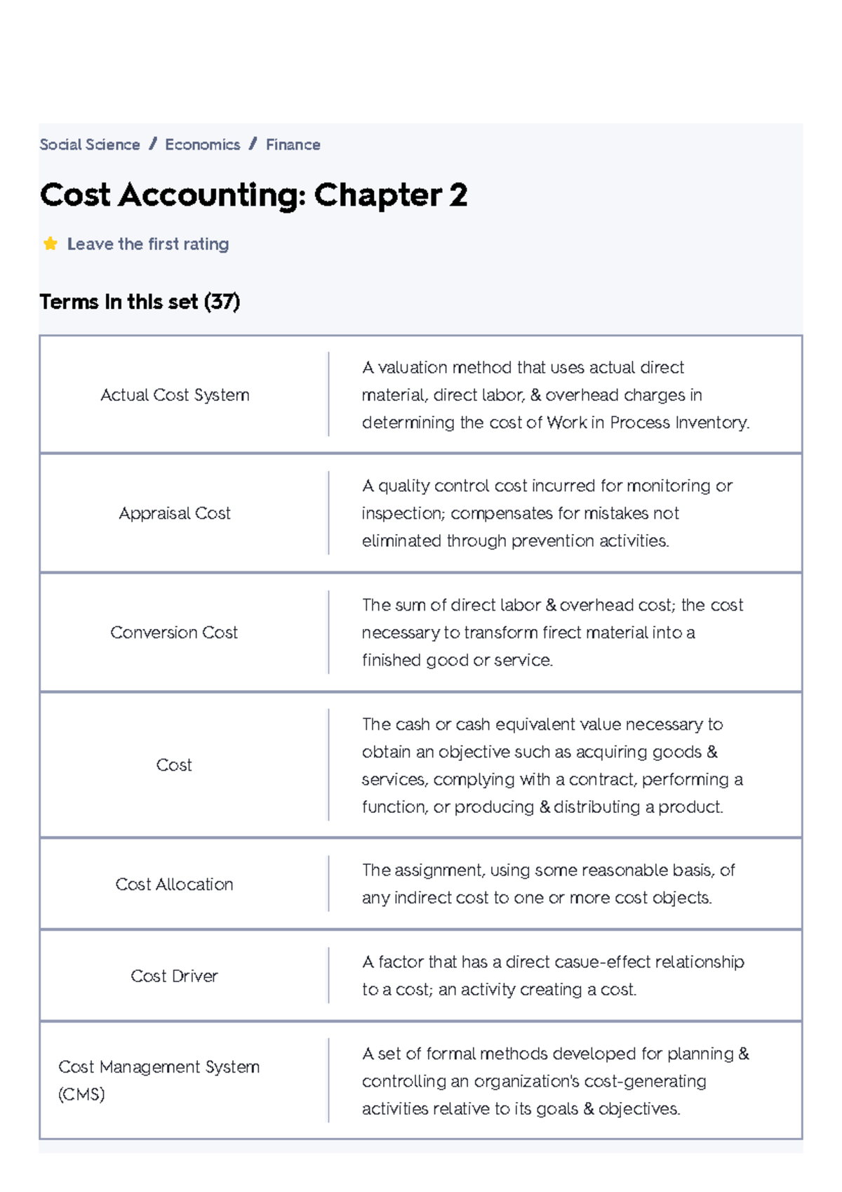 Cost Accounting Chapter 2 Flashcards - Cost Accounting: Chapter 2 Leave ... Cost Accounting Chapter 2 Flashcards - Cost Accounting: Chapter 2 Leave ...
