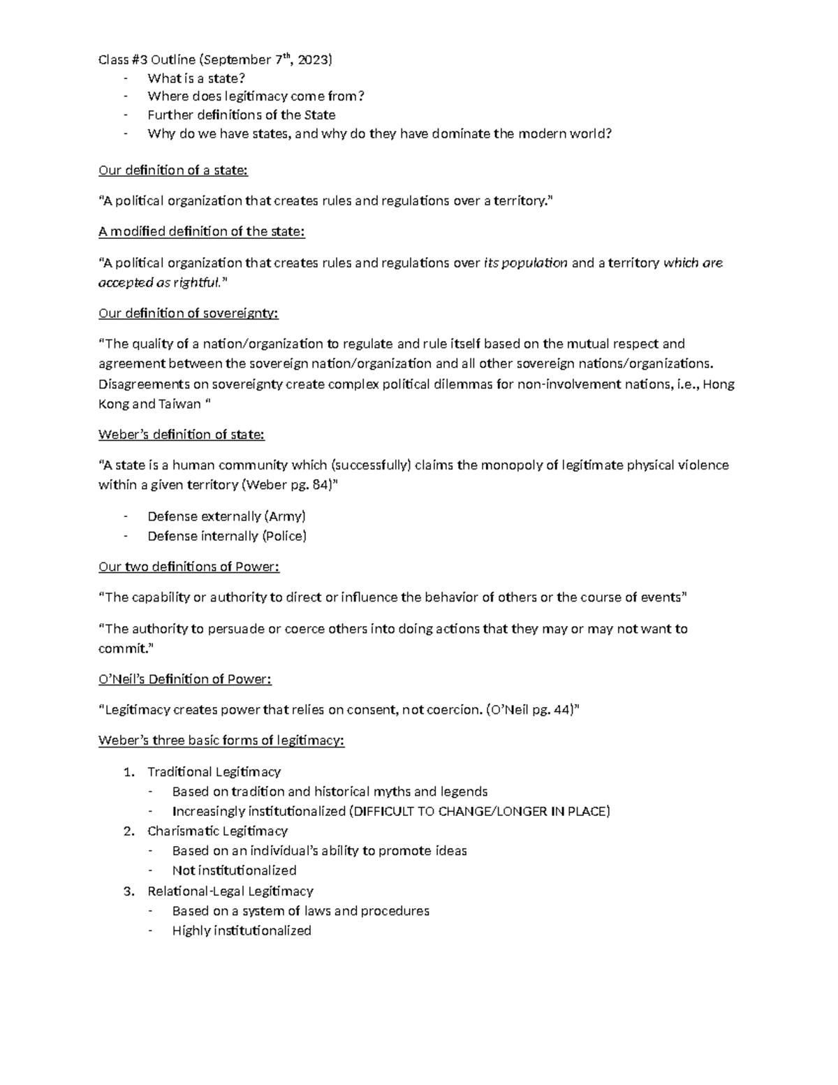 Lecture Three Notes - Class #3 Outline (September 7th, 2023) - What is ...