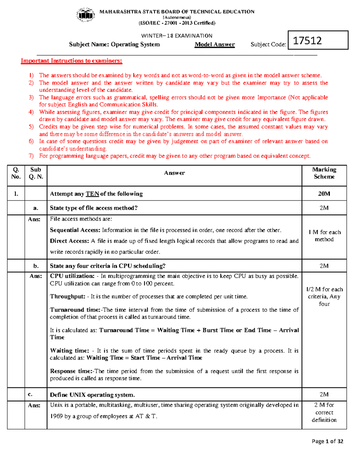 17512 2018 Winter model answer paper - (ISO/IEC - 27001 - 2013 ...