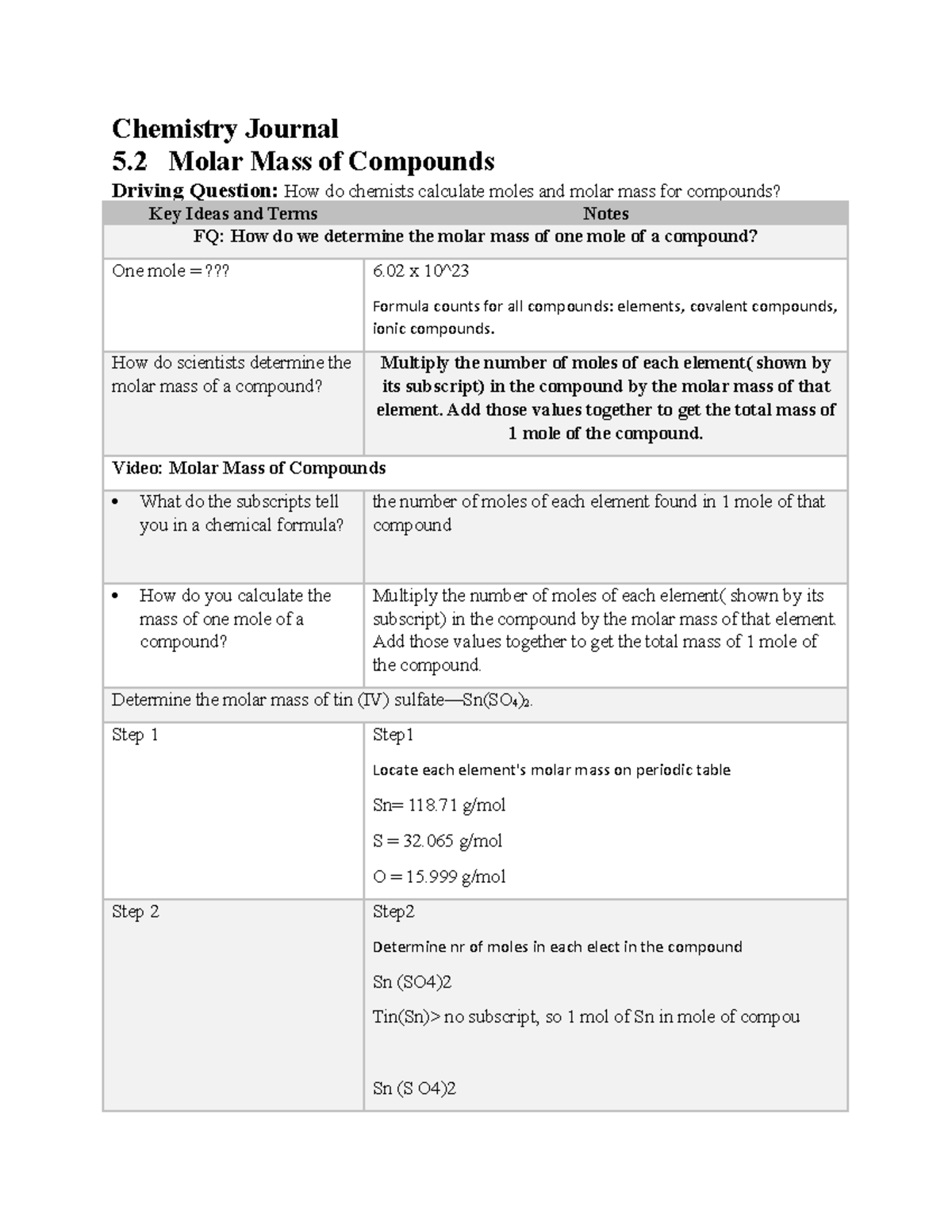 05 02 chem Environmental science - Chemistry Journal 5 Molar Mass of ...