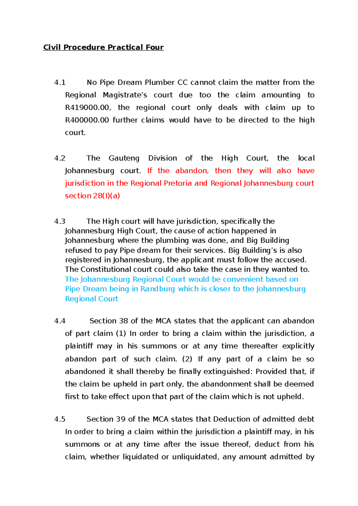 Civil Procedure Practical 4 - 4 The Gauteng Division of the High Court ...