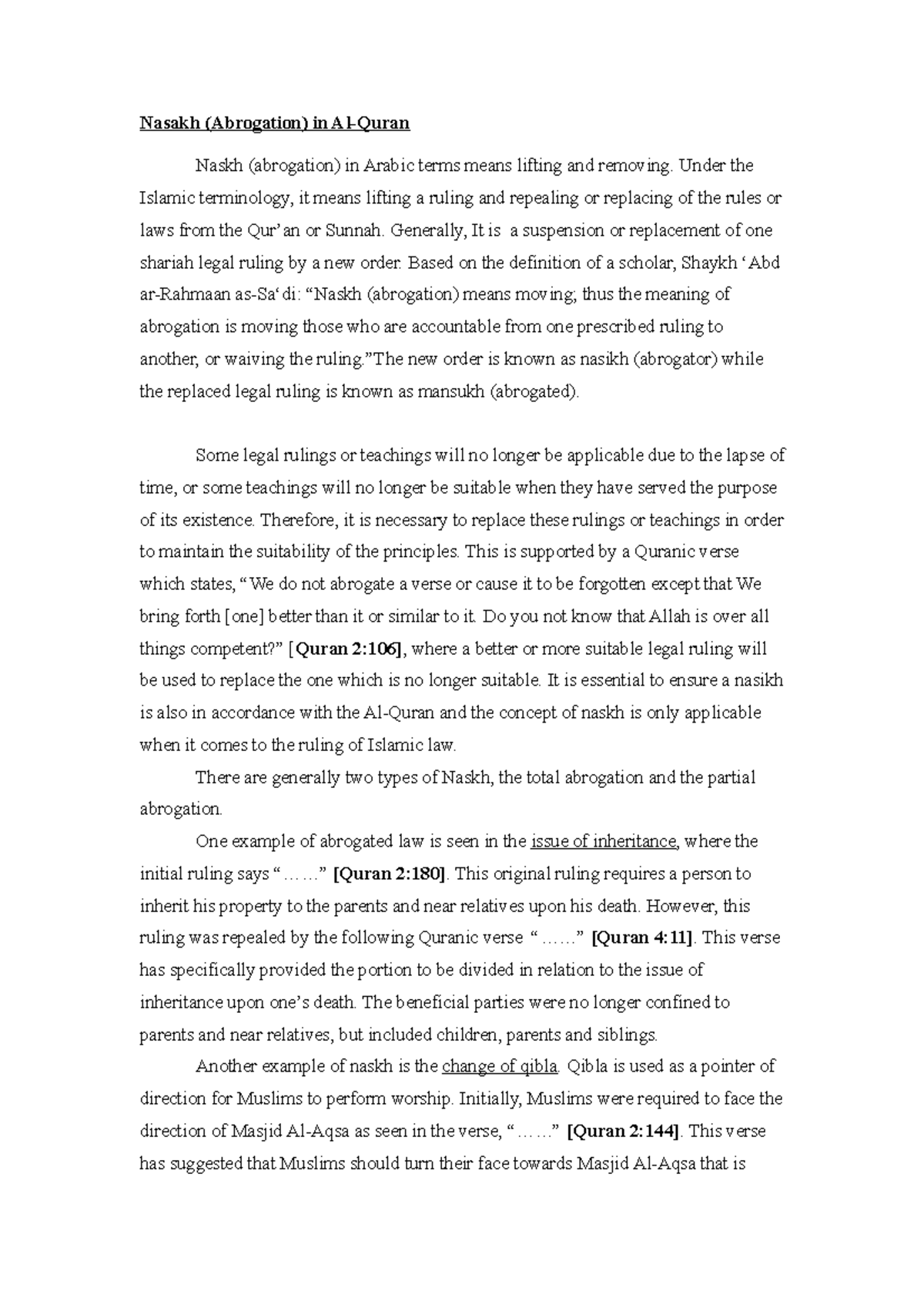 Nasakh (Abrogation) - for reference - Nasakh (Abrogation) in Al-Quran ...