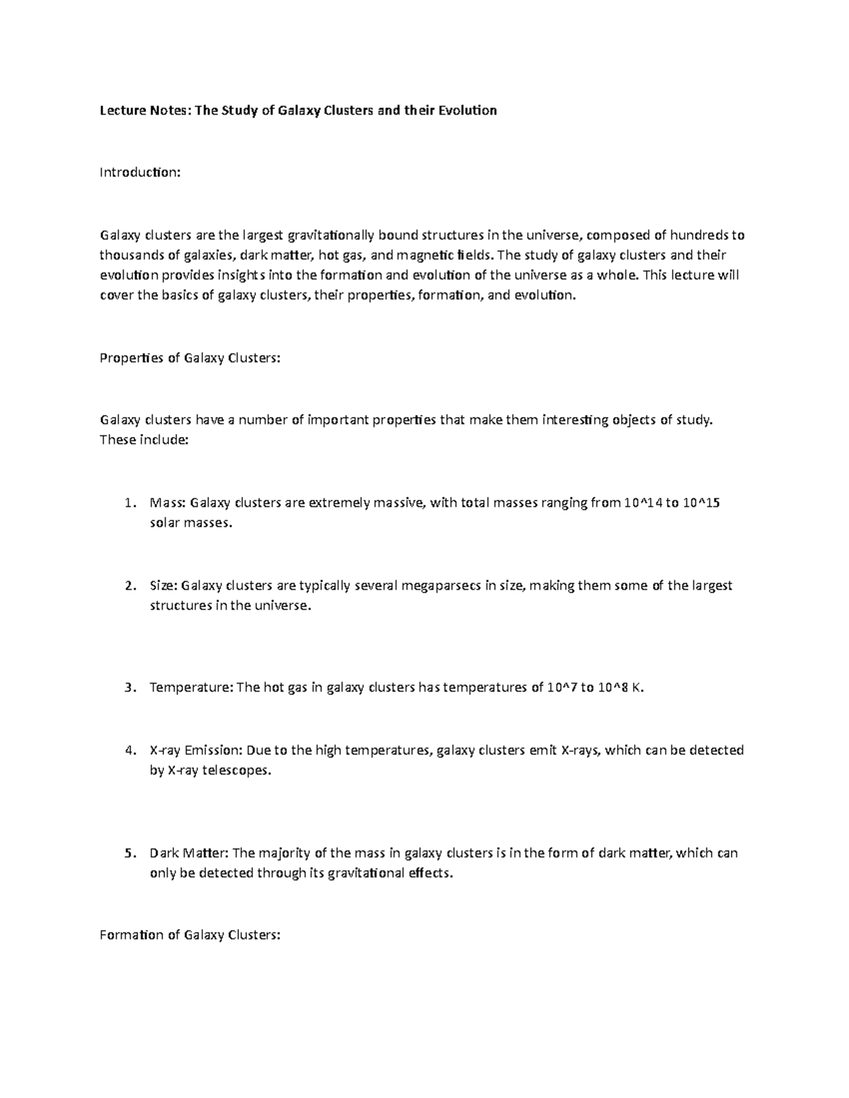 Lecture Notes: The Study of Galaxy Clusters and their Evolution ...