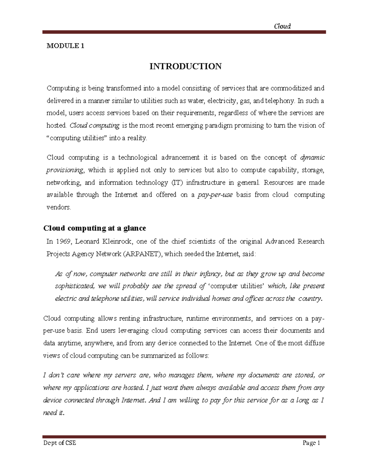 Module 1-cc - computing MODULE 1 INTRODUCTION Computing is being transformed into a model ...