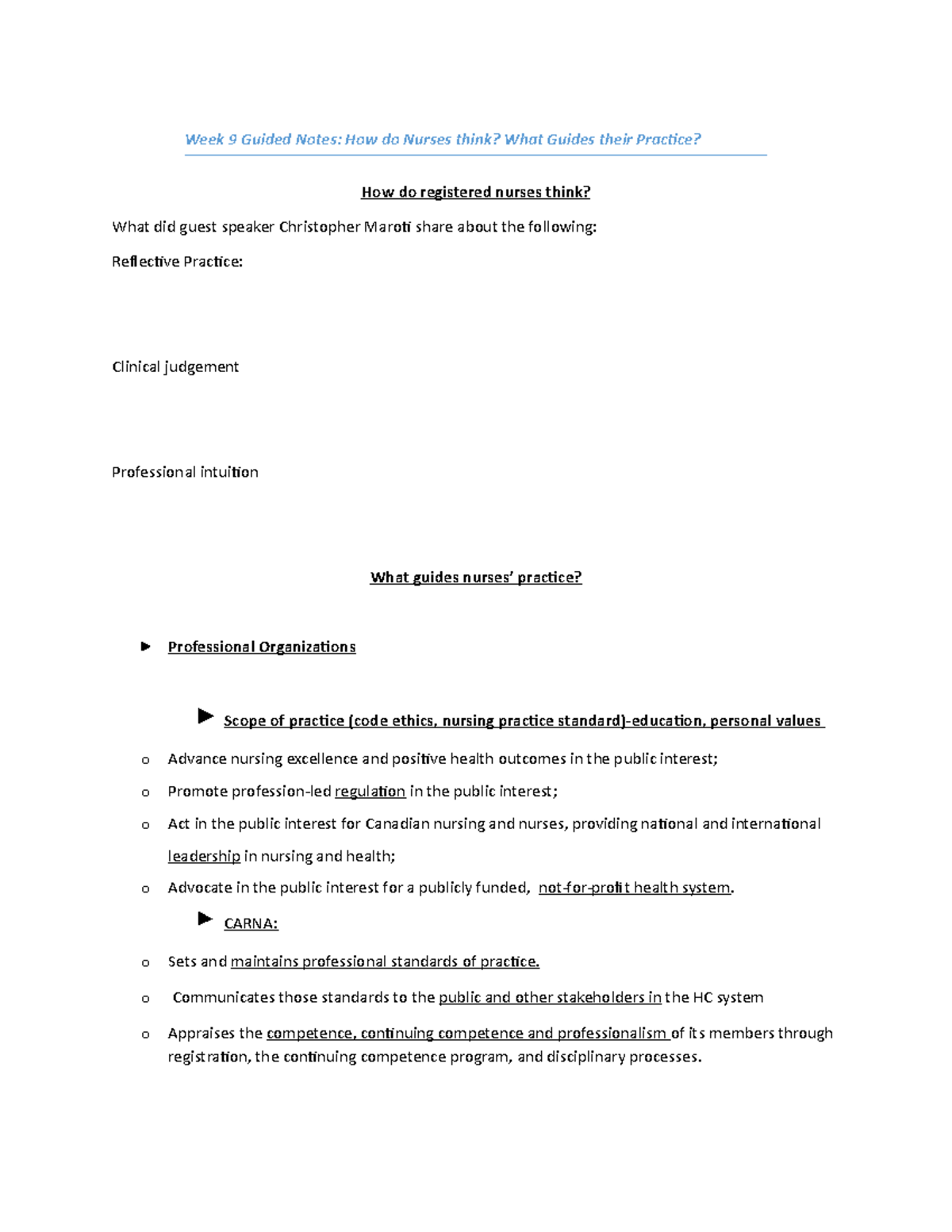 Week 9 Guided Notes F2017 - Week 9 Guided Notes: How do Nurses think ...