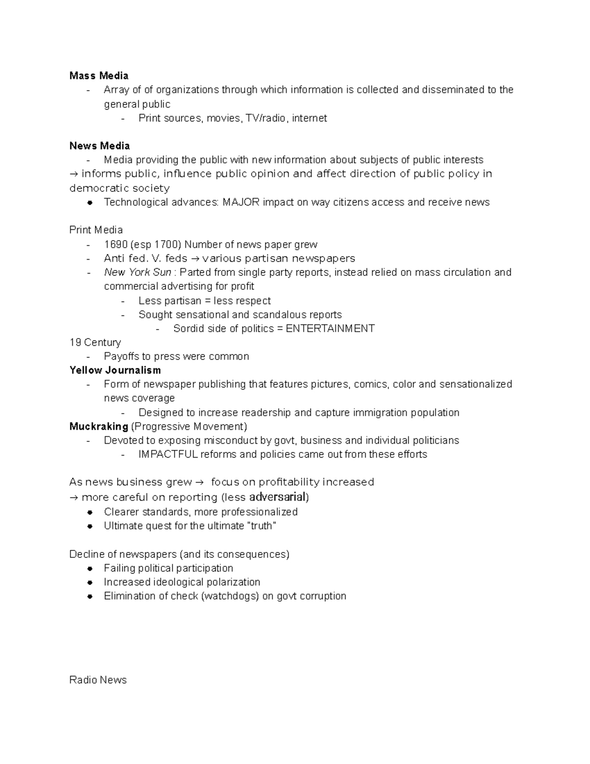 Chapter 13 Notes - Summary U.S. Government - Mass Media Array of of ...