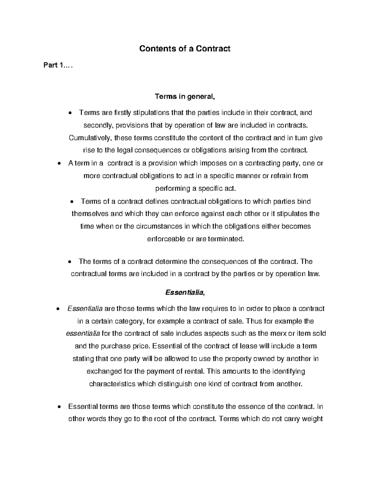 Contents of Contract Part 1 - Contents of a Contract Part 1.... Terms ...