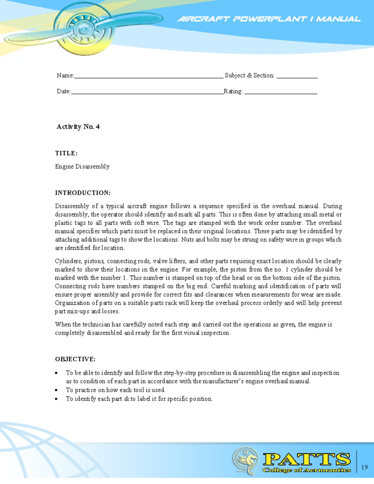 Activity 4 - Manual only - Name: Subject &Section: Date: Rating ...