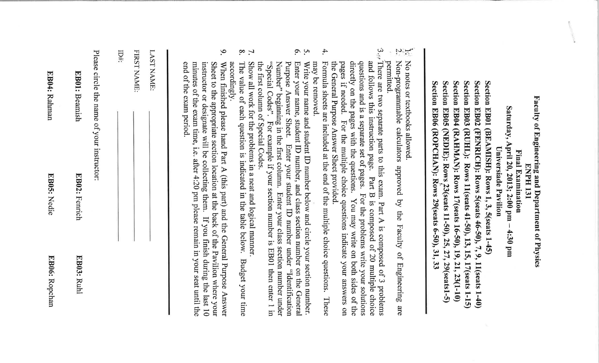 ENPH 131 W13F - Practice Final Exam - EN PH 131 - Studocu