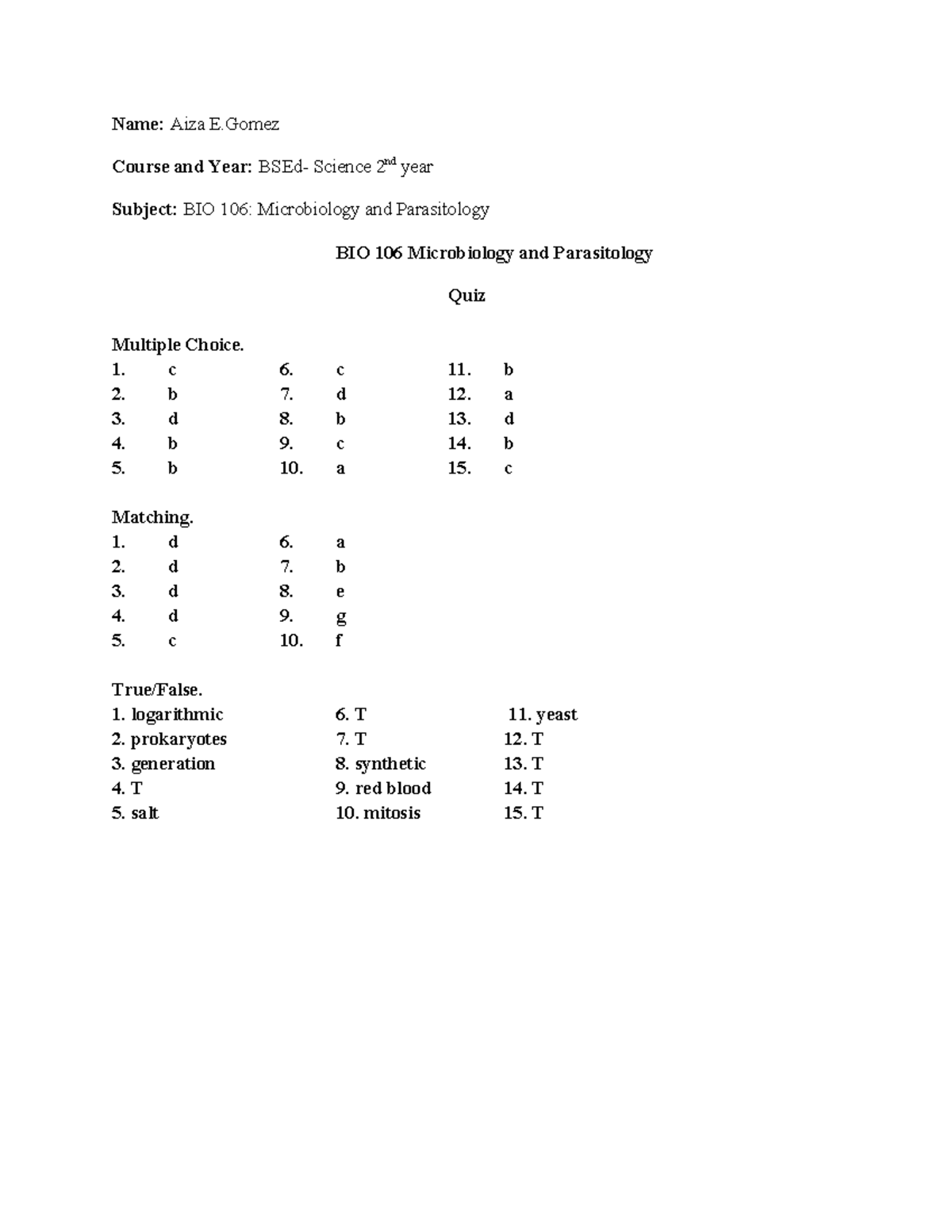 Quiz 3 - Essay - Elementary Education - Name: Aiza E Course and Year: BSEd- Science 2nd year ...