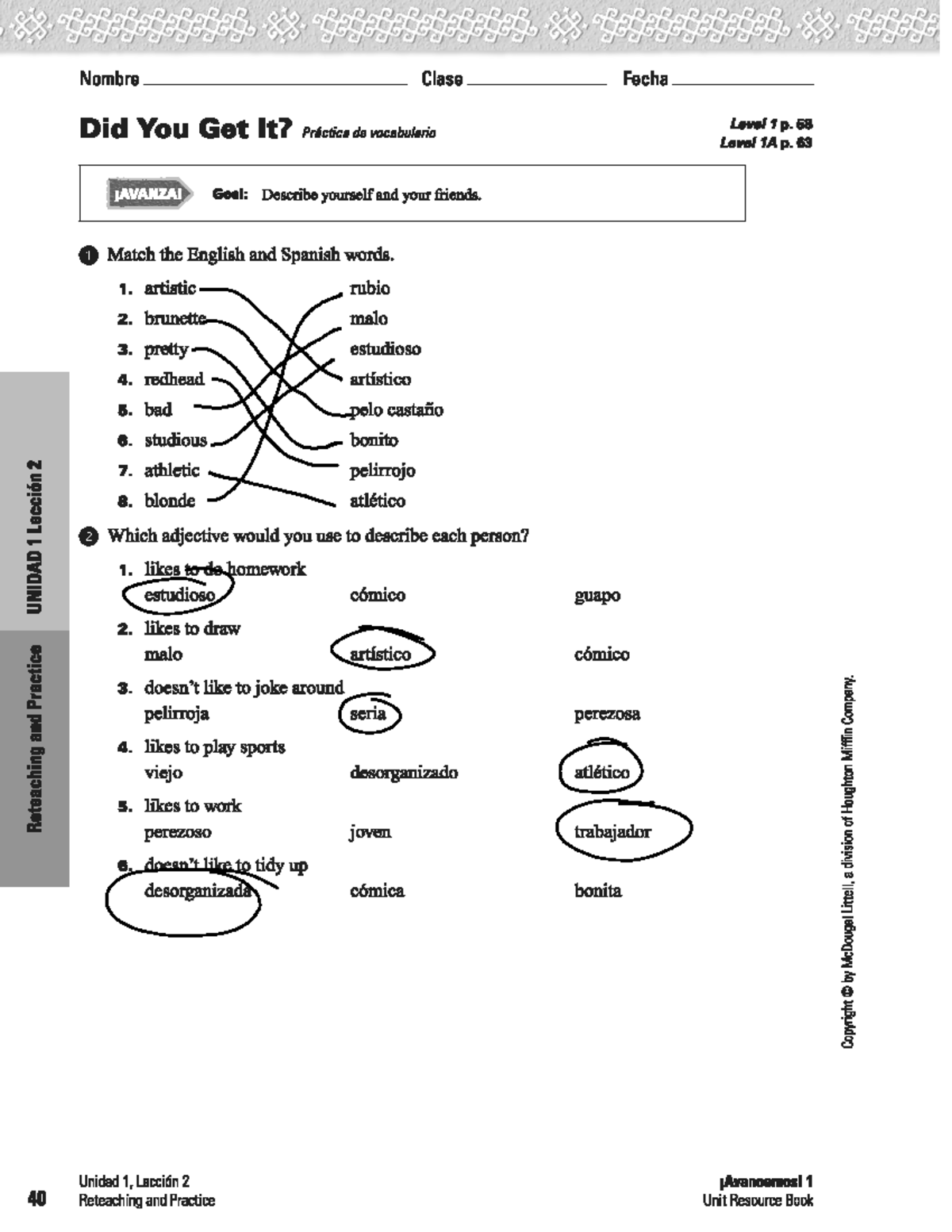 Kami Export - Avancemos U1-L2 Vocabulary practice pgs 40-41 (1) - Studocu