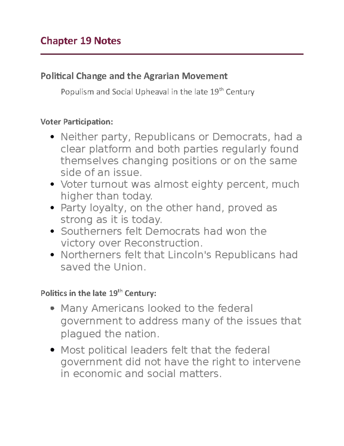 Chapter 19 Notes - Chapter 19 Notes Political Change and the Agrarian ...