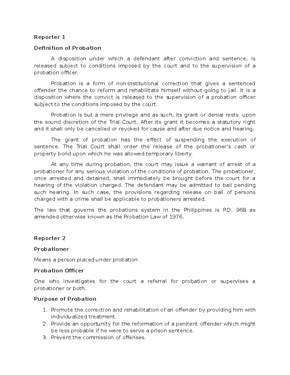 Probation (Executive Clemency) - Reporter 1 Definition of Probation A ...