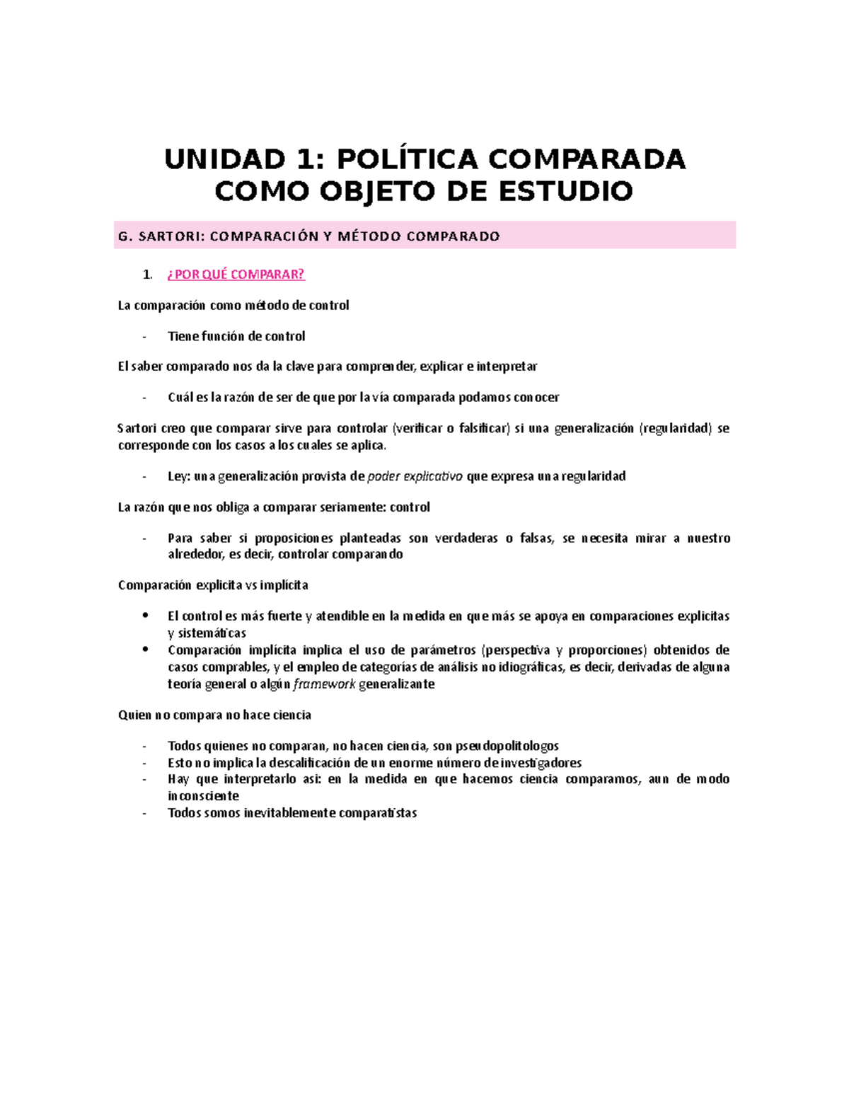 POLÍTICA Comparada Unidad I Resumenes - UNIDAD 1: POLÍTICA COMPARADA ...