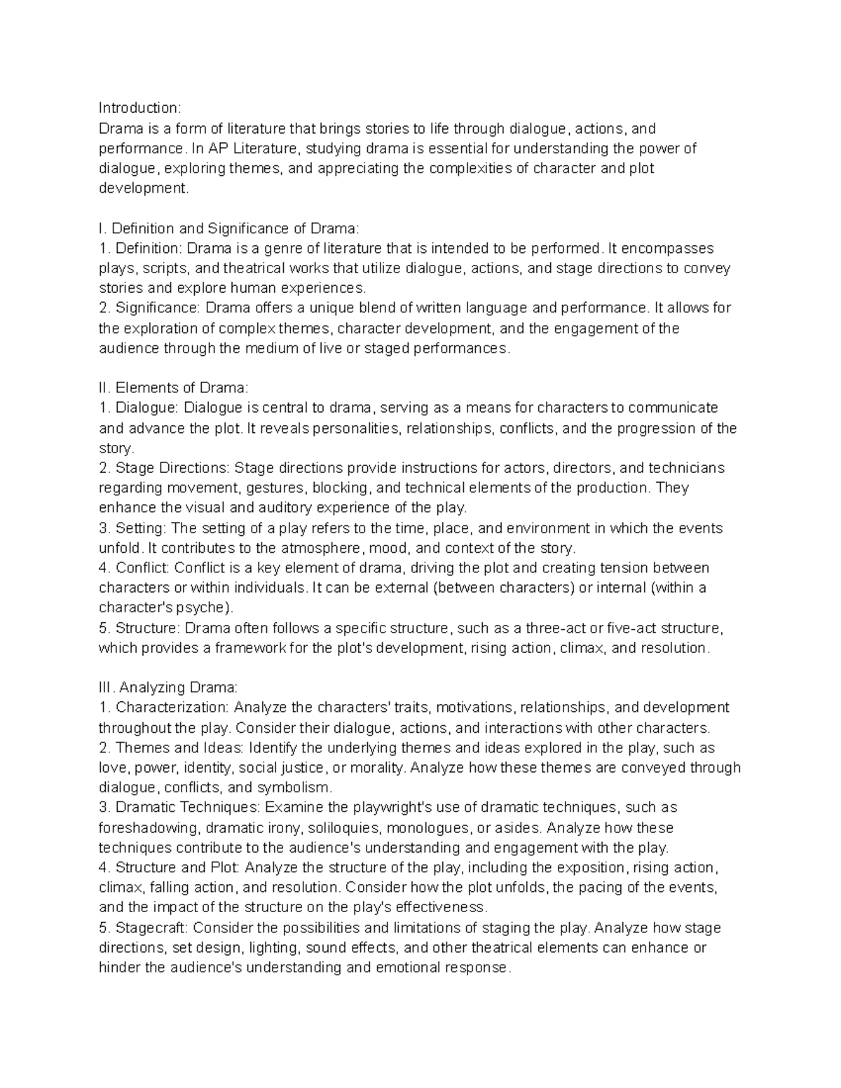 Drama in AP Literature - Introduction: Drama is a form of literature ...