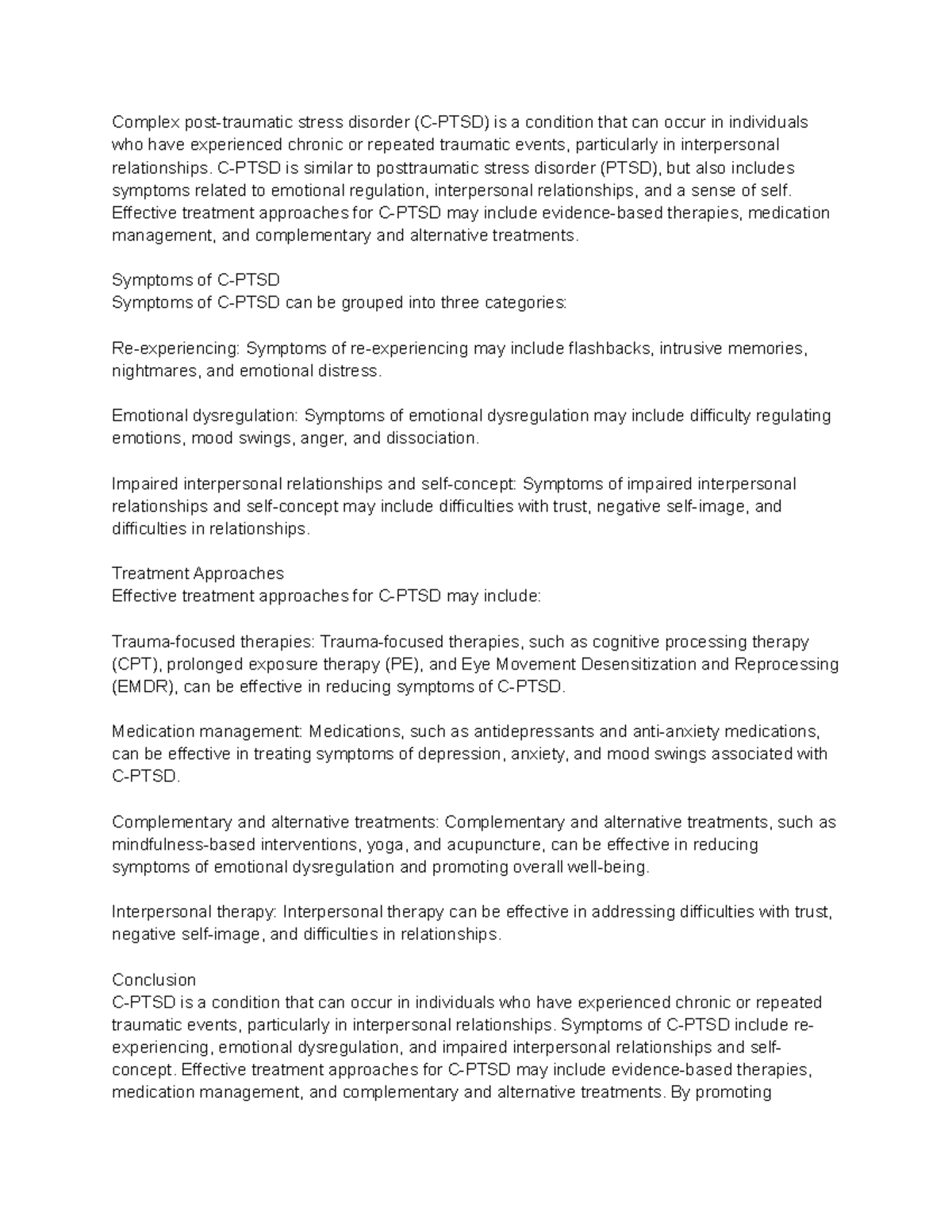Complex Post-Traumatic Stress Disorder - Complex post-traumatic stress ...