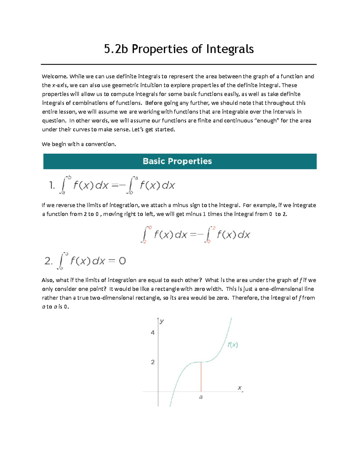 5.2b Properties of Integrals - 5 Properties of Integrals Welcome. While ...