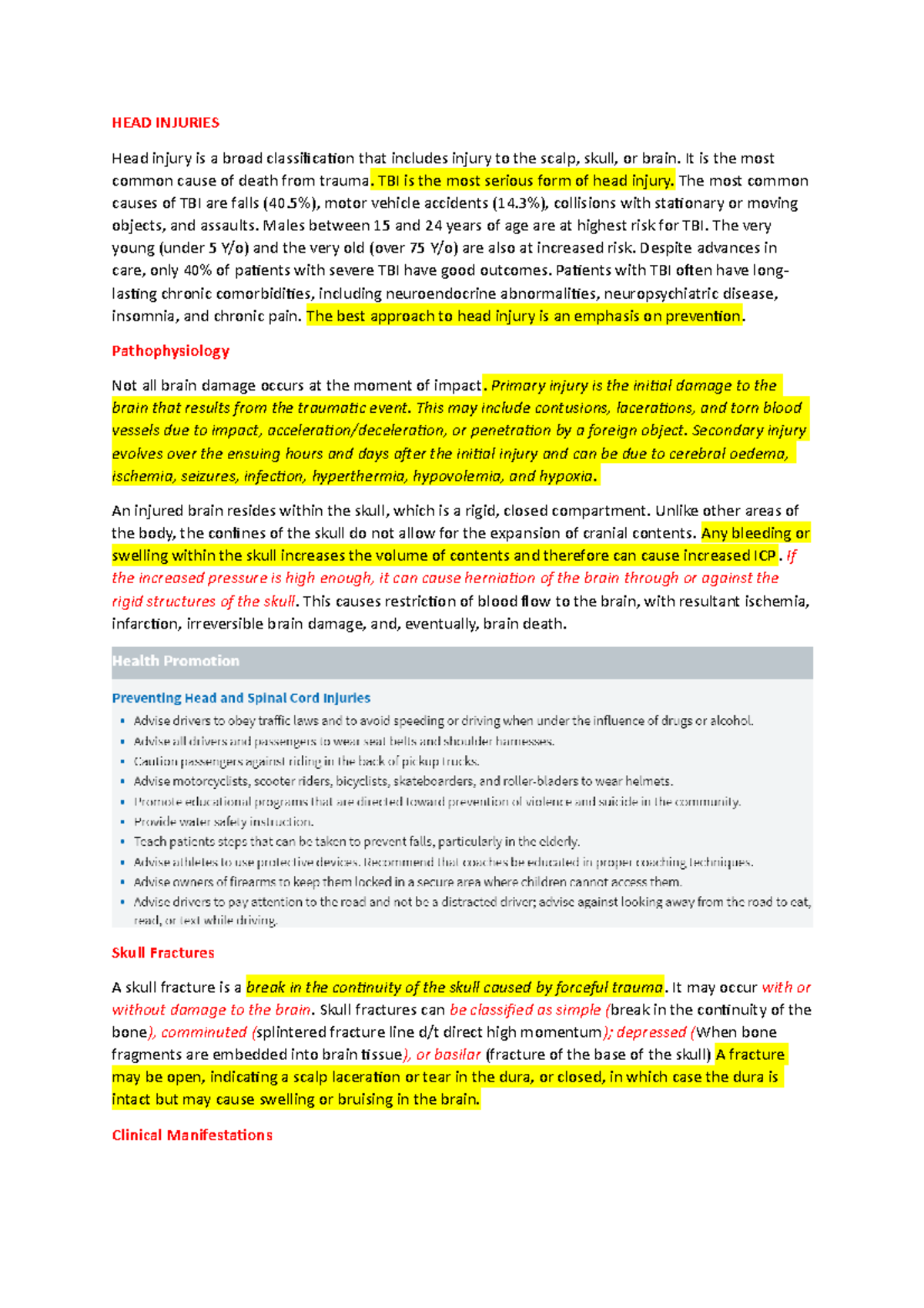 HEAD Injuries - Notes for Unit 3 - HEAD INJURIES Head injury is a broad ...
